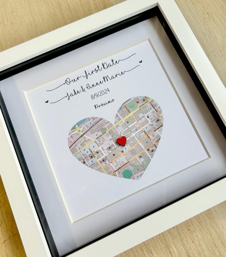 Framed First Date Map Gift, Personalised First Date Frame, First Date ...