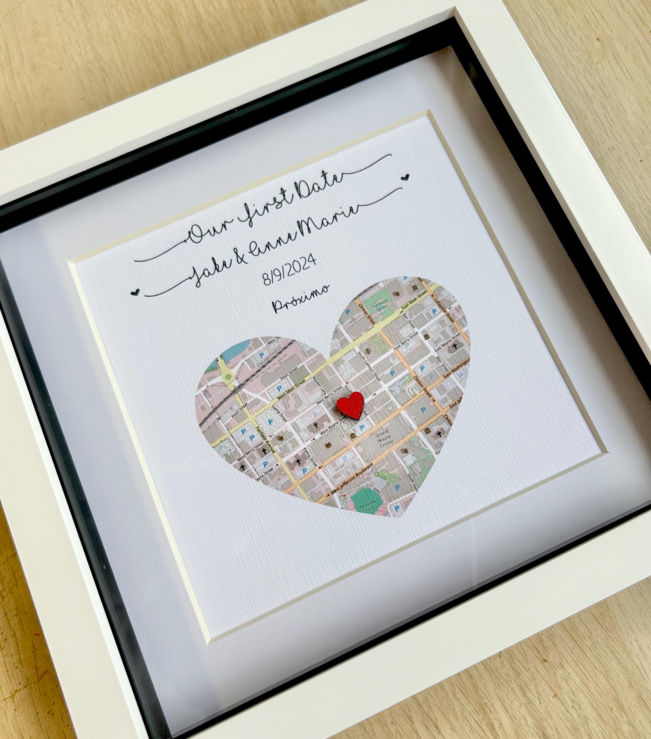 Framed First Date Map Gift, Personalised First Date Frame, First Date ...