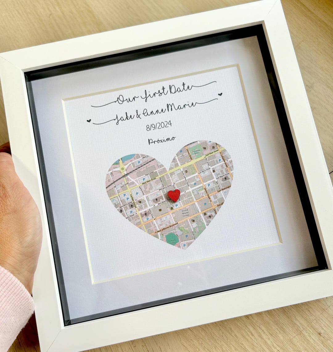 Framed First Date Map Gift, Personalised First Date Frame, First Date ...