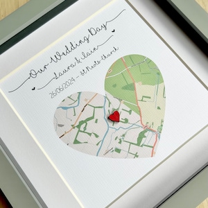 Framed Wedding Map Gift, Personalised Wedding Frame, Wedding Date Gift ...