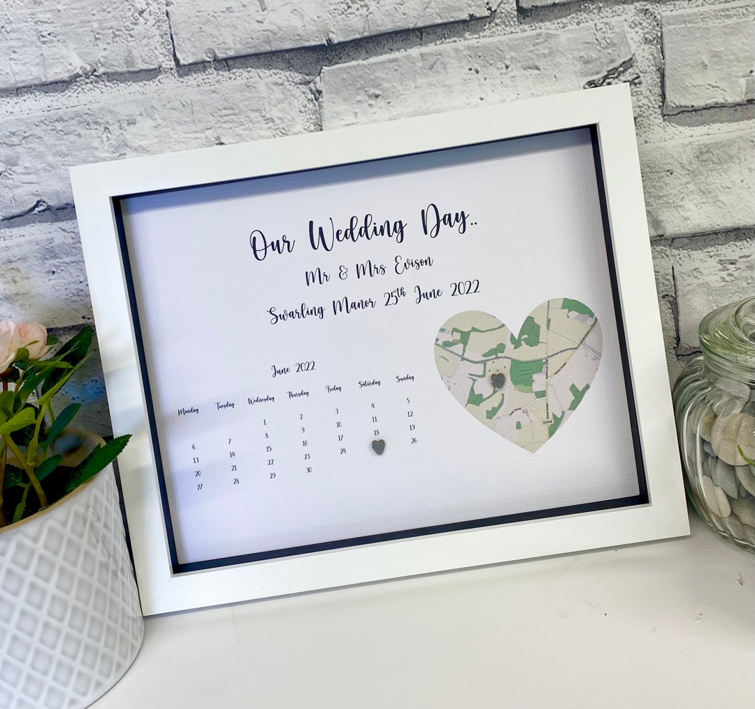 Wedding Map Gift, Personalised Wedding Frame, Wedding Date Gift ...