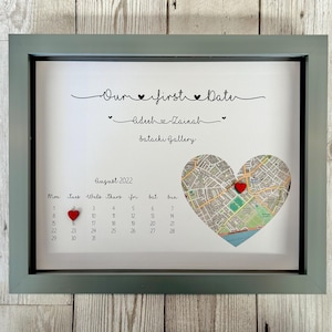 Framed First Date Map Gift, Personalised First Date Frame, First Date ...