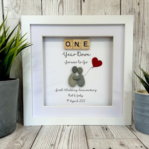 1st Wedding Anniversary Gift, Wedding Pebble Frame, Paper Anniversary ...