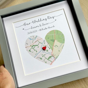 Framed Wedding Map Gift, Personalised Wedding Frame, Wedding Date Gift ...