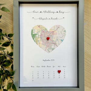 Framed Wedding Map Gift, Personalised Wedding Frame, Wedding Date Gift ...