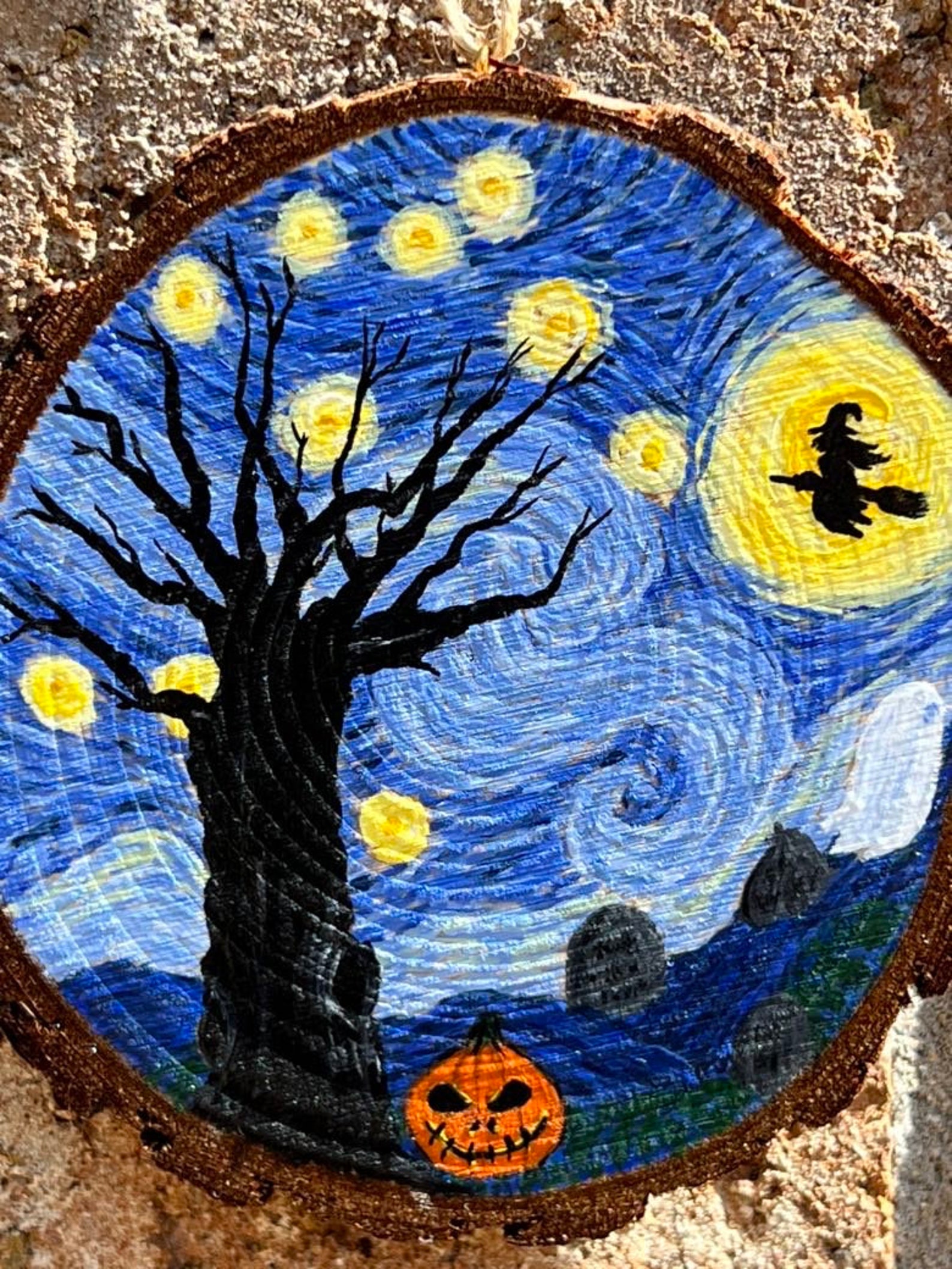 Halloween Starry Night Spooky Art Van Gogh Inspired Painted - Etsy