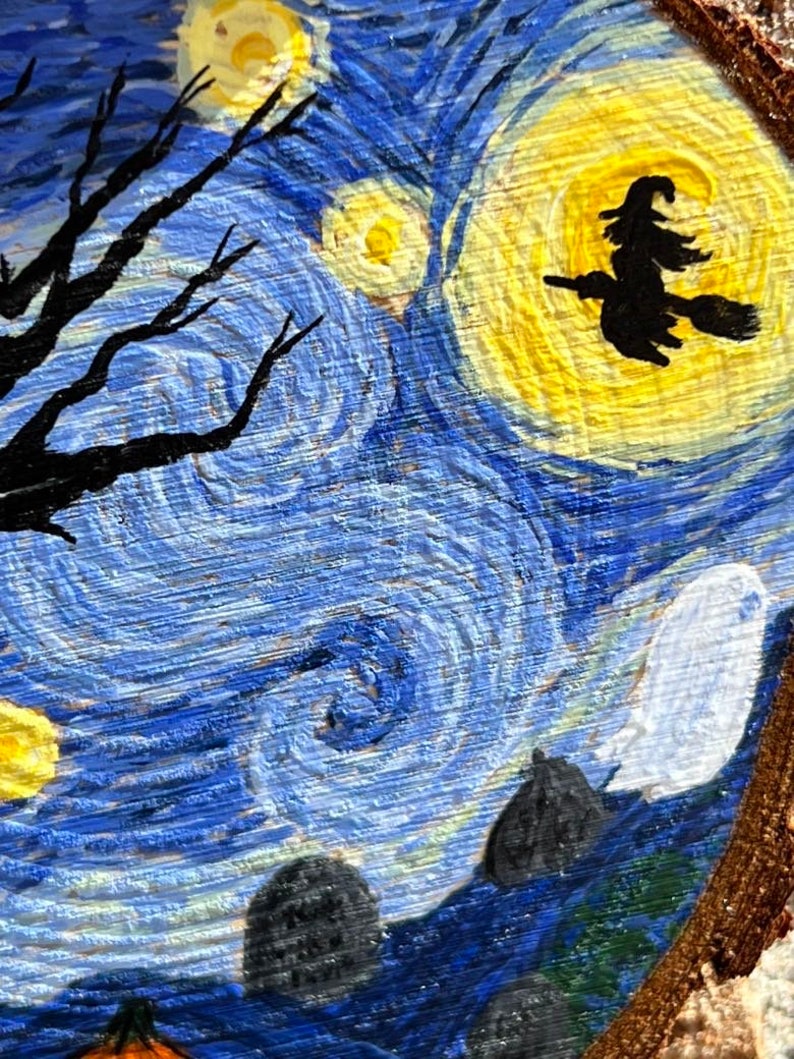 Halloween Starry Night Spooky Art Van Gogh Inspired Painted - Etsy