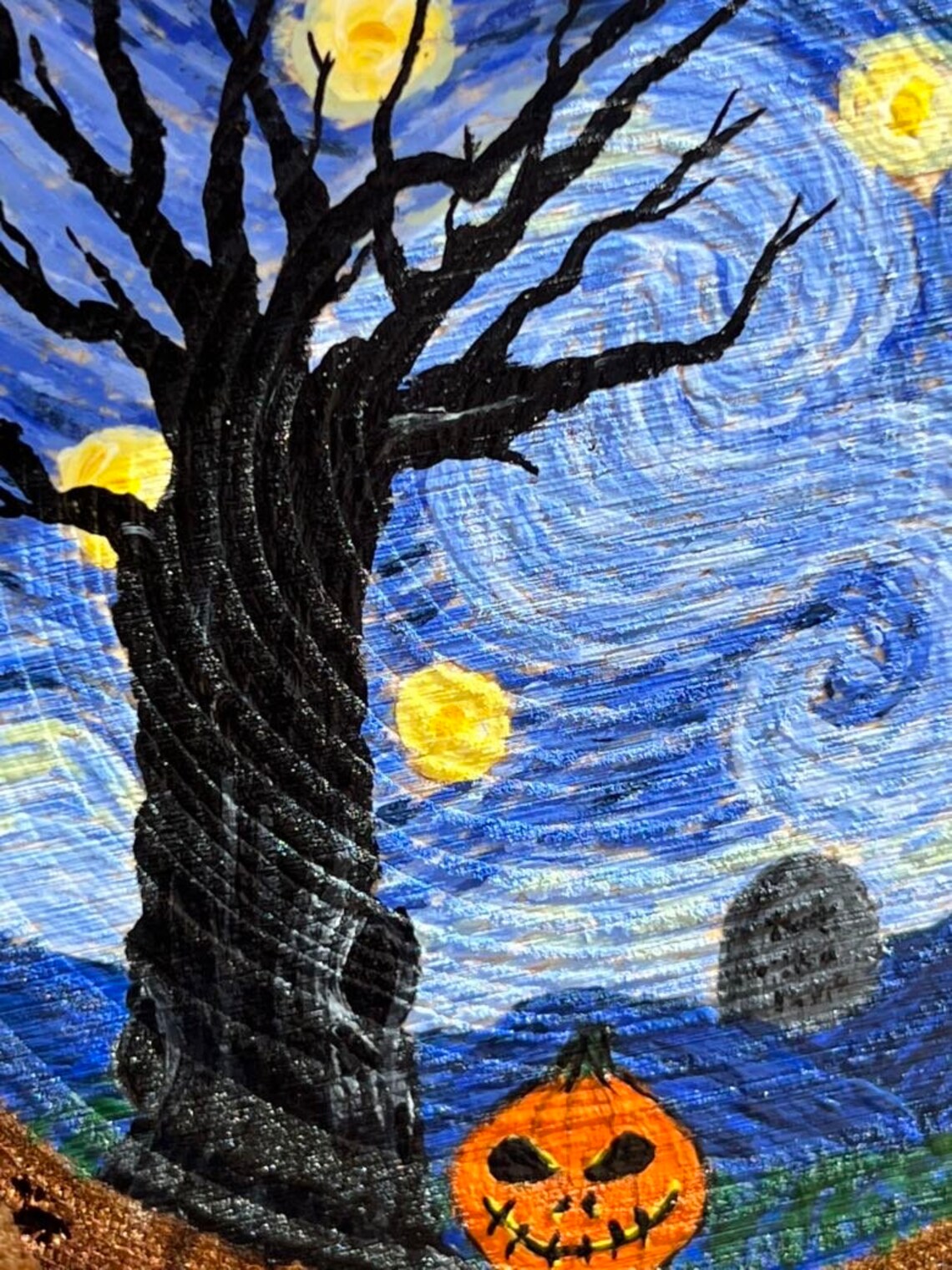 Halloween Starry Night Spooky Art Van Gogh Inspired Painted - Etsy