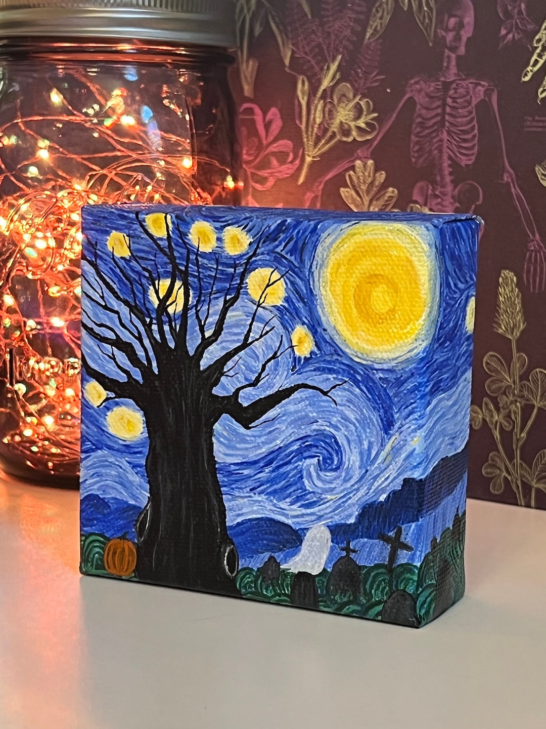 Halloween Starry Night, Van Gogh Inspired Spooky Night Painting - Etsy