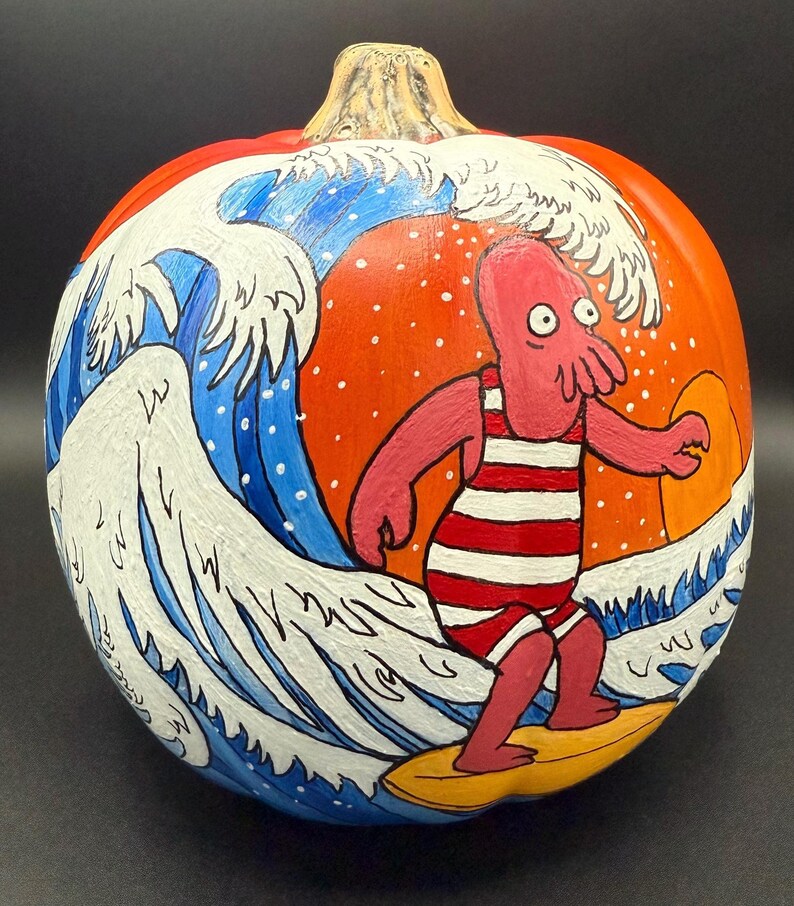 The Great Wave With Surfing Zoidberg Painted Pumpkin - Etsy