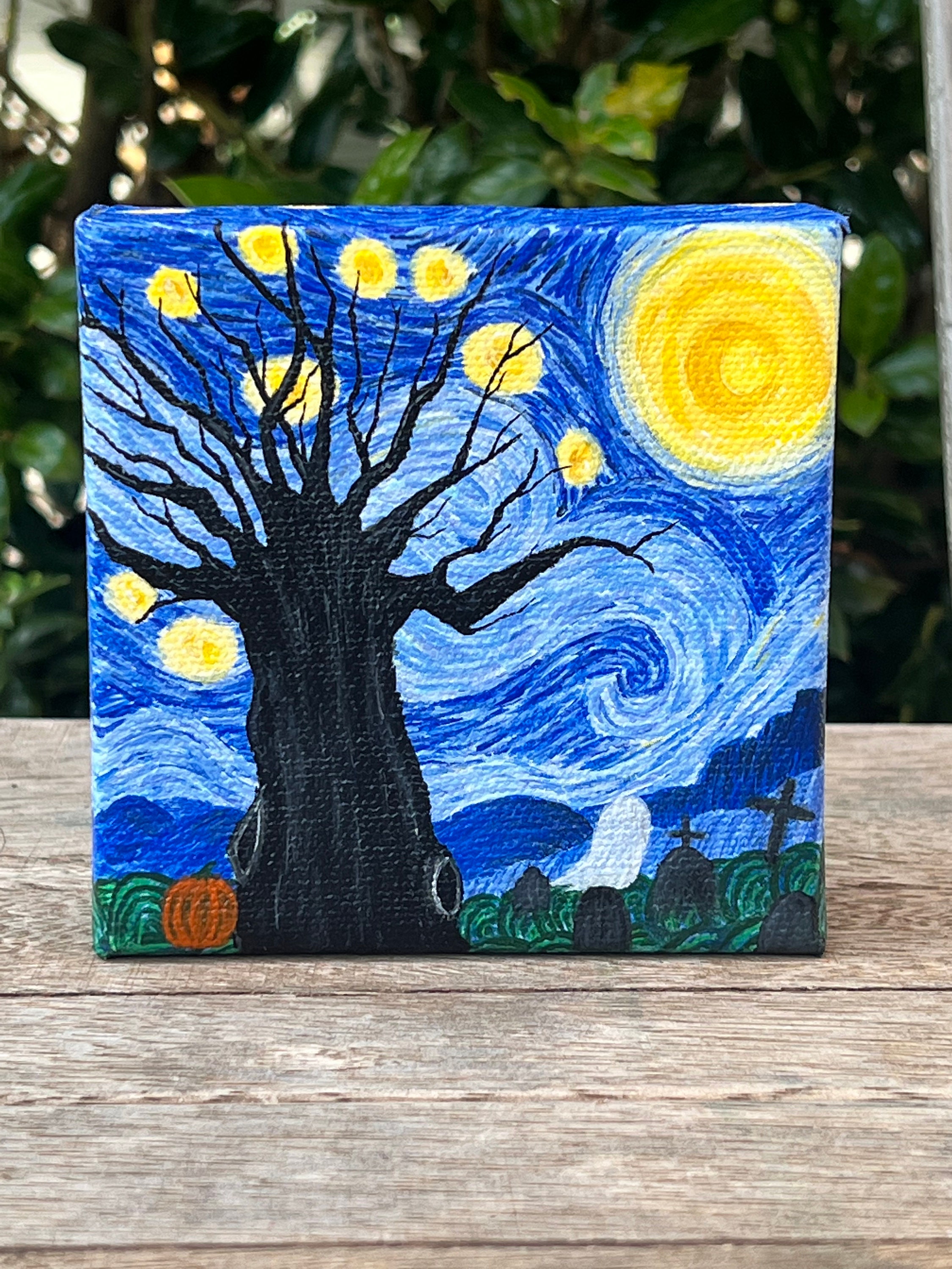 Halloween Starry Night, Van Gogh Inspired Spooky Night Painting - Etsy