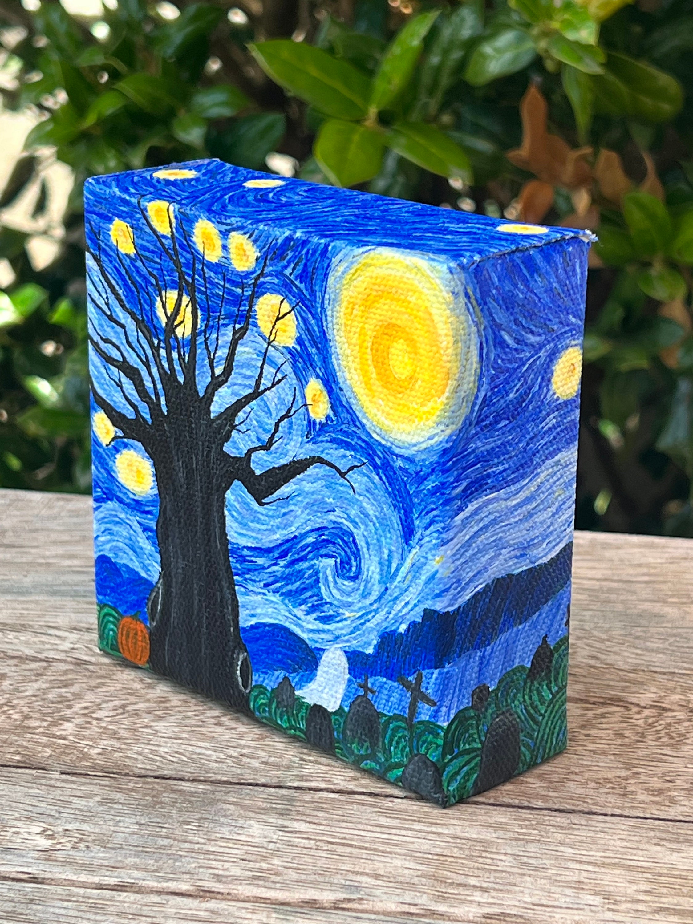 Halloween Starry Night, Van Gogh Inspired Spooky Night Painting - Etsy