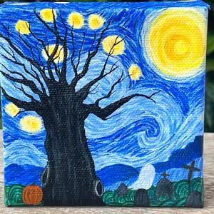 Halloween Starry Night, Van Gogh Inspired Spooky Night Painting - Etsy