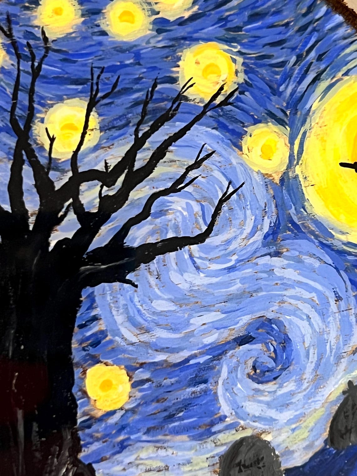 Halloween Starry Night, Spooky Art, Van Gogh Inspired Painted Wood ...