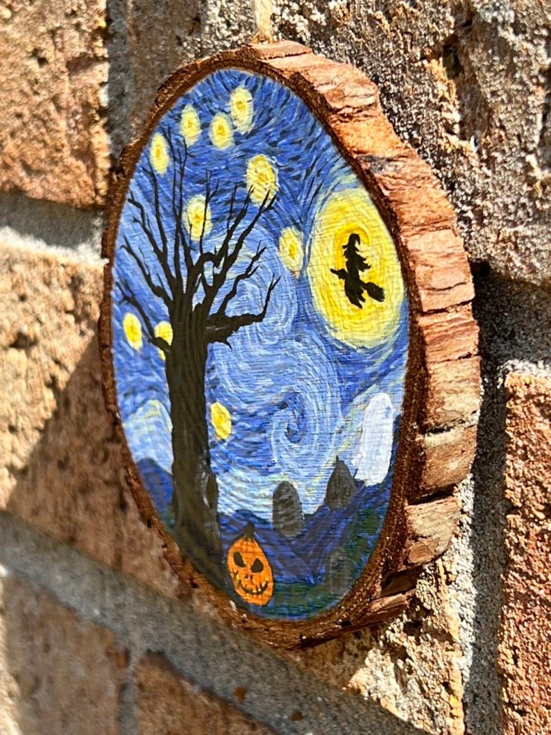 Halloween Starry Night Spooky Art Van Gogh Inspired Painted - Etsy