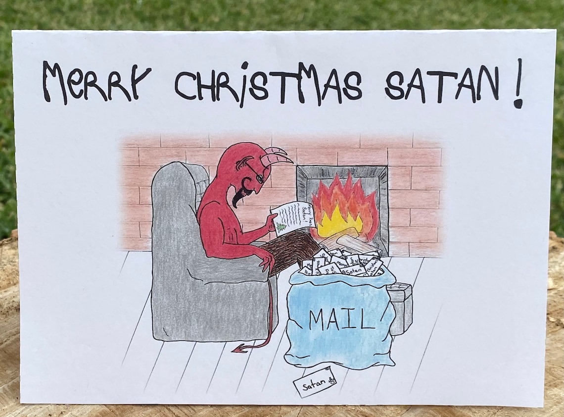 Funny Christmas Card Merry Christmas Satan Humorous Card for | Etsy