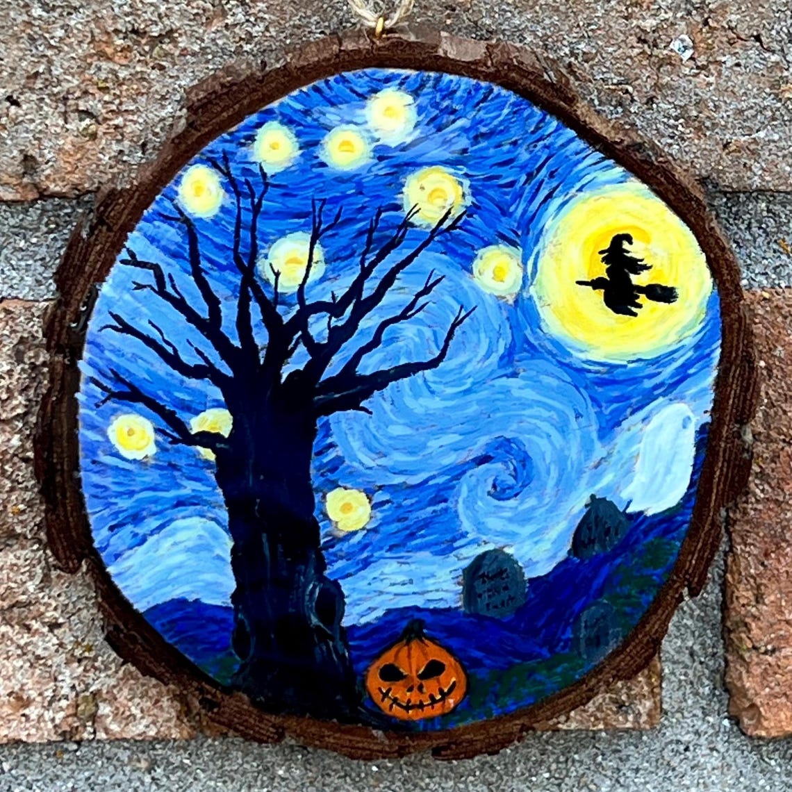 Halloween Starry Night, Spooky Art, Van Gogh Inspired Painted Wood ...