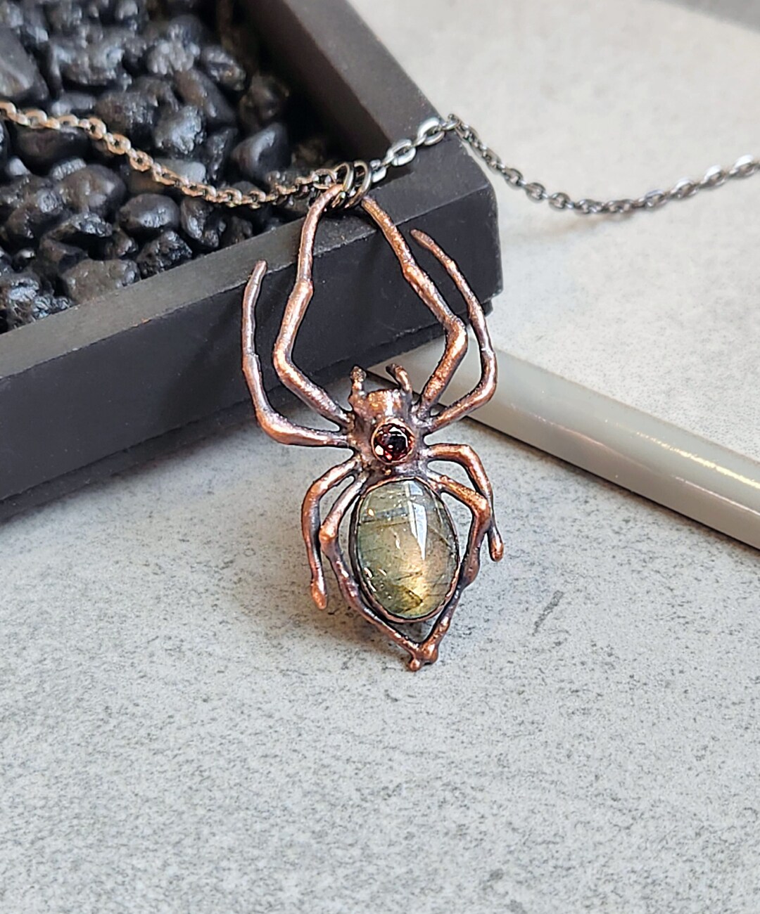 REAL Spider Pendant, Labradorite Spider Necklace, Insect Jewelry, Bug ...