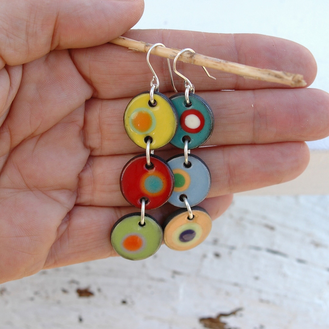Long and Very Eye-catching Dangling Earrings: Handmade Multicolored ...
