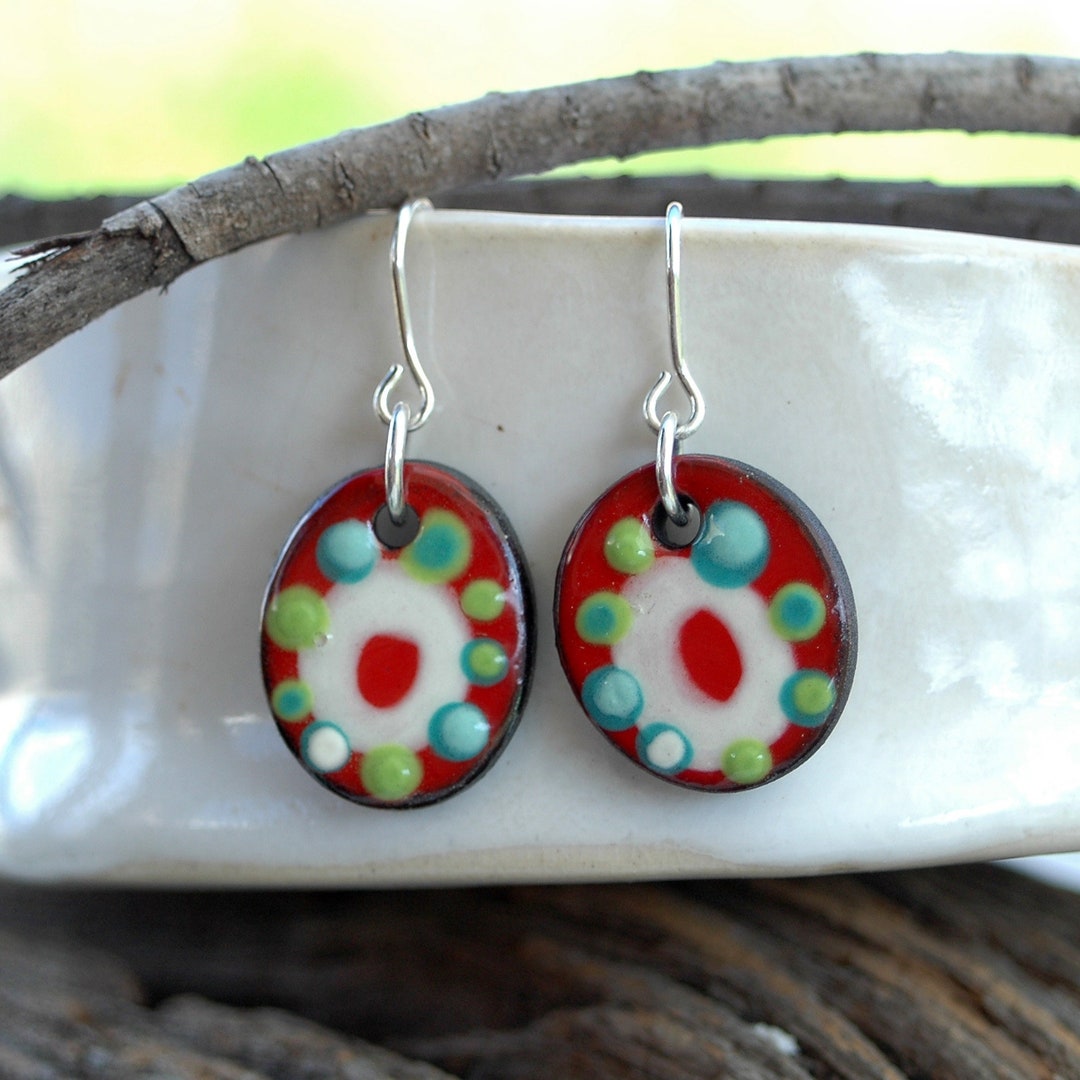 Red Dangle Errings, Ceramic Dangle Earrings, Handmade Red Earrings ...