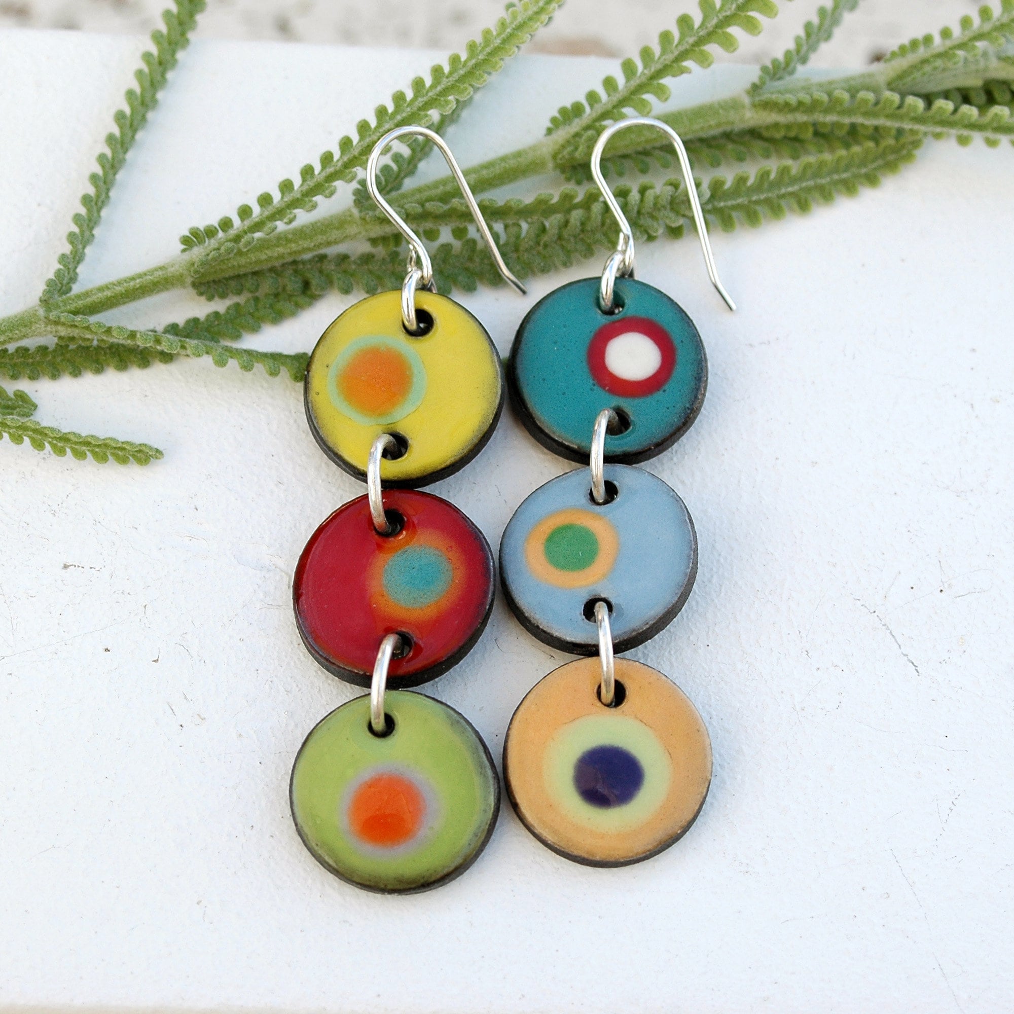 Long and Very Eye-catching Dangling Earrings: Handmade Multicolored ...