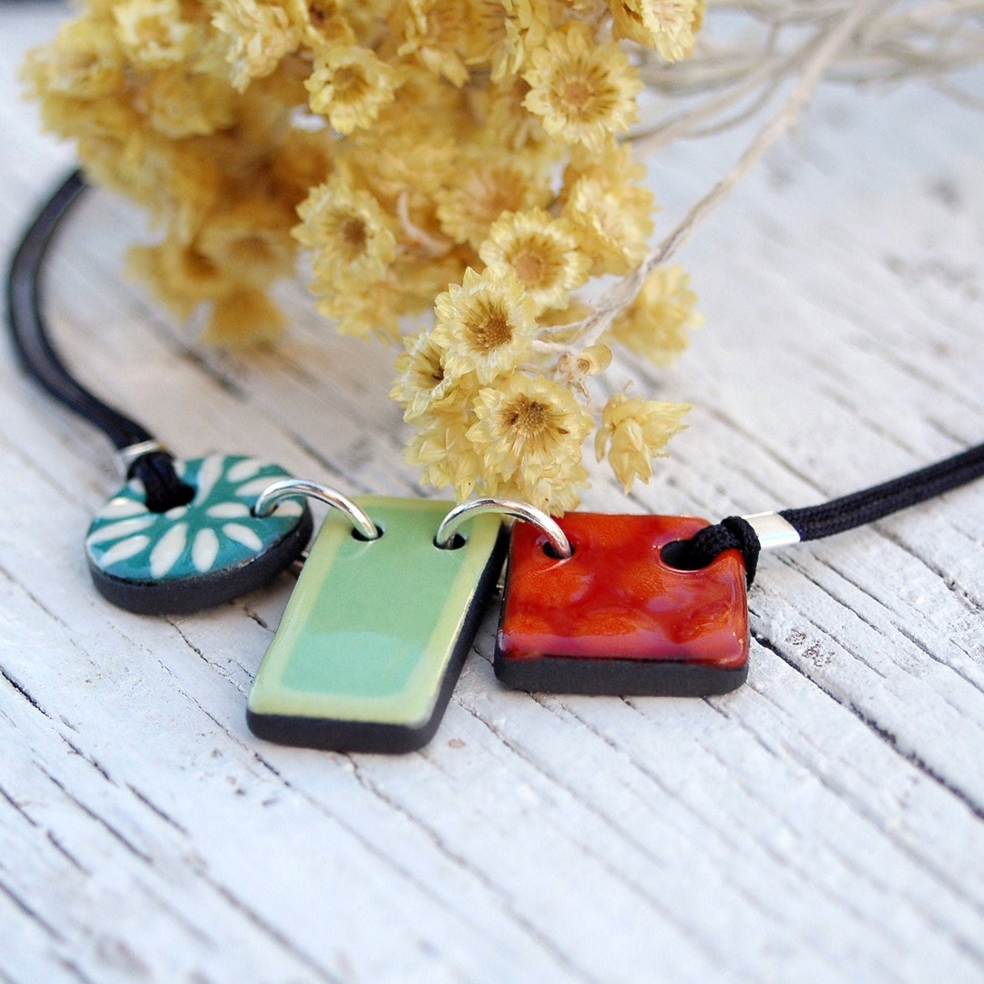 Geometric Ceramic Necklace, Adjustable Original Choker, Hand-painted ...