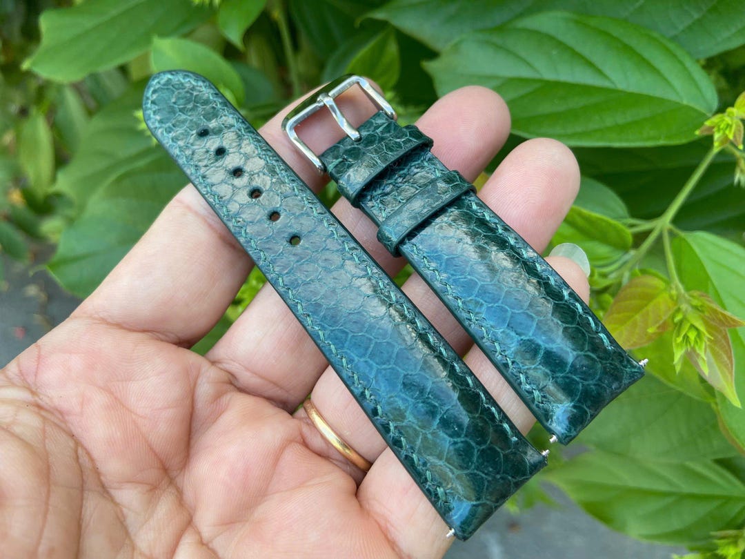 Dark Green Snake Leather Handmade Watch Strap Band, Custom Watch ...