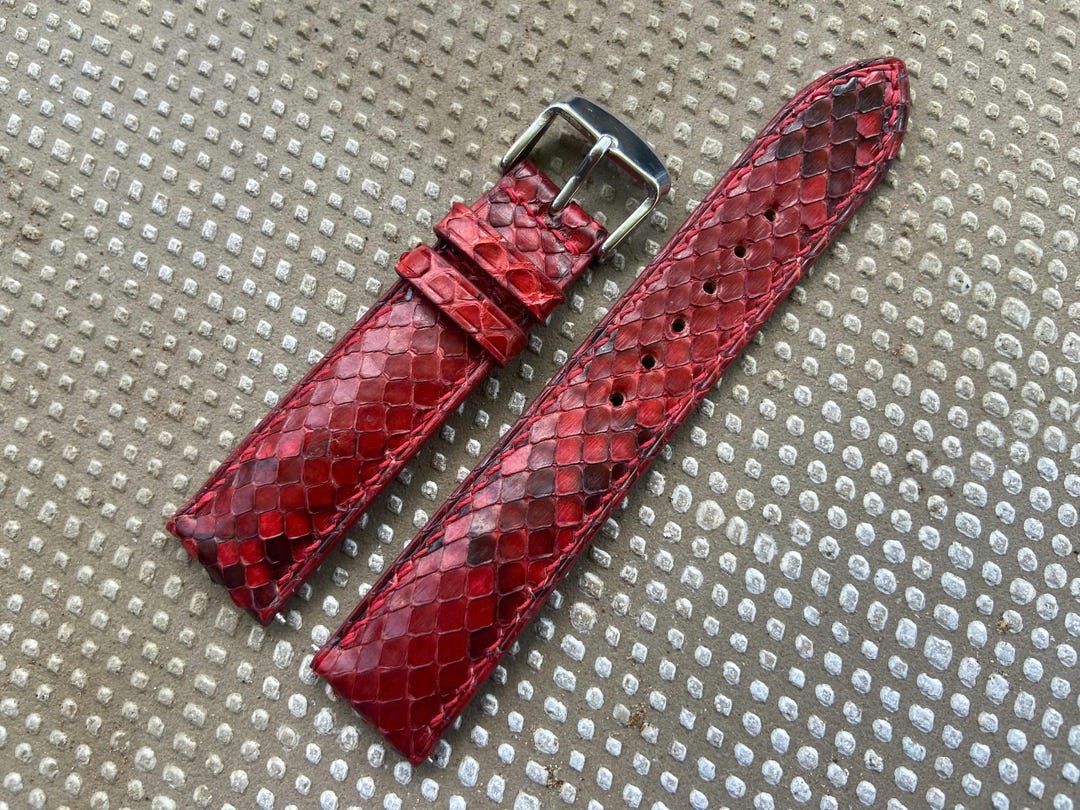 Red Snake Leather Handmade Watch Strap Band, Custom Watch Bracelet Band ...