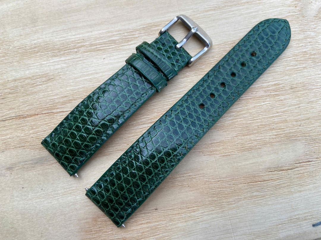 Dark Green Lizard Leather Handmade Watch Strap Band, Custom Watch ...