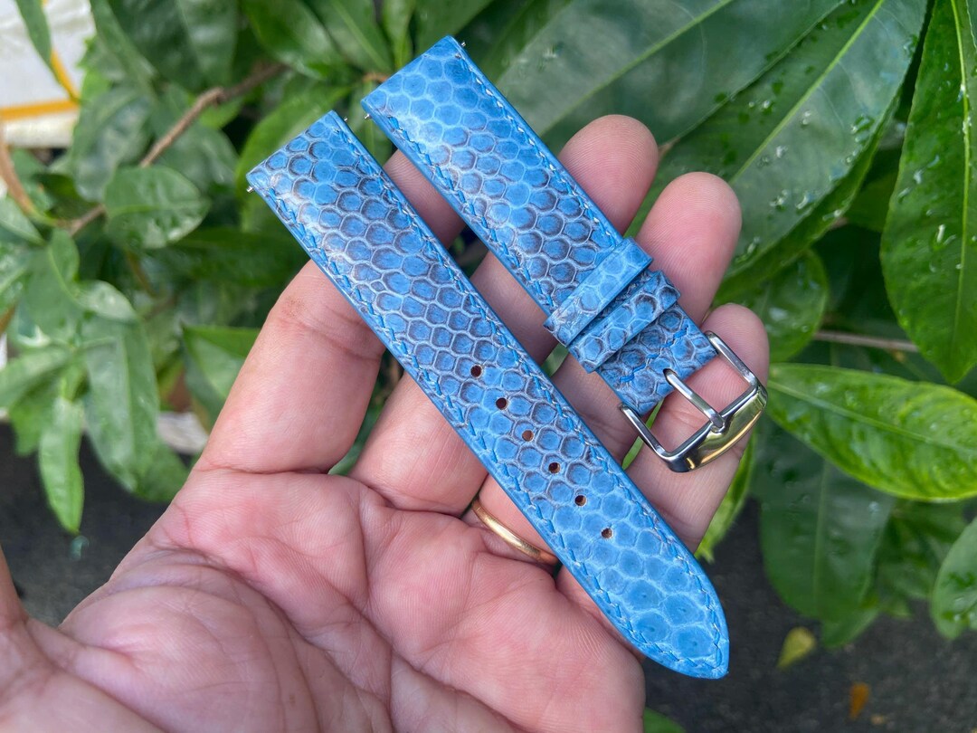 Blue Snake Leather Handmade Watch Strap Band, Custom Watch Bracelet ...
