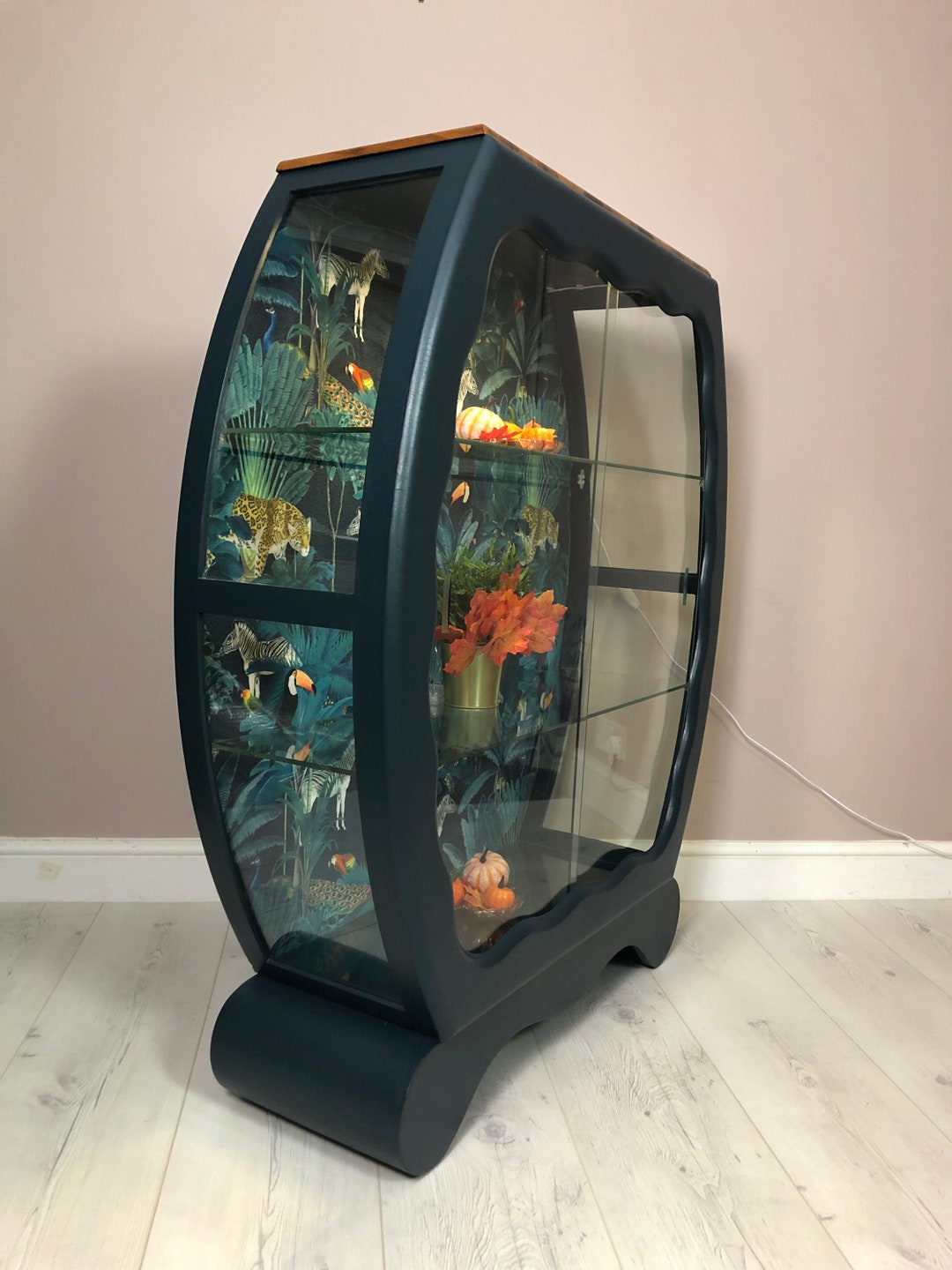SOLD - Art Deco Curved Glass Display/cocktail Cabinet - Etsy