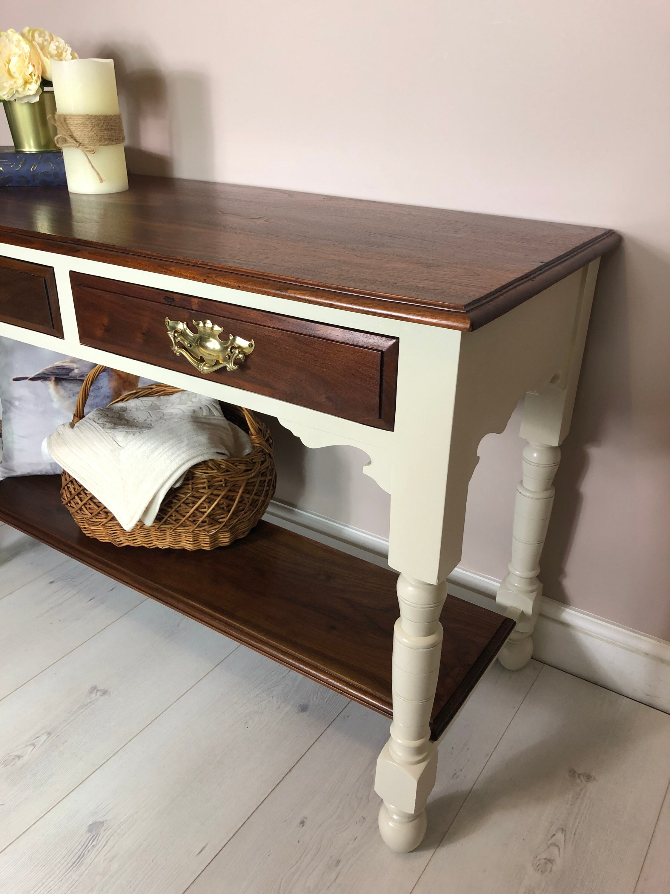 Oak Base and Mahogany Top Upcycled Hall Table /console Table, Country ...