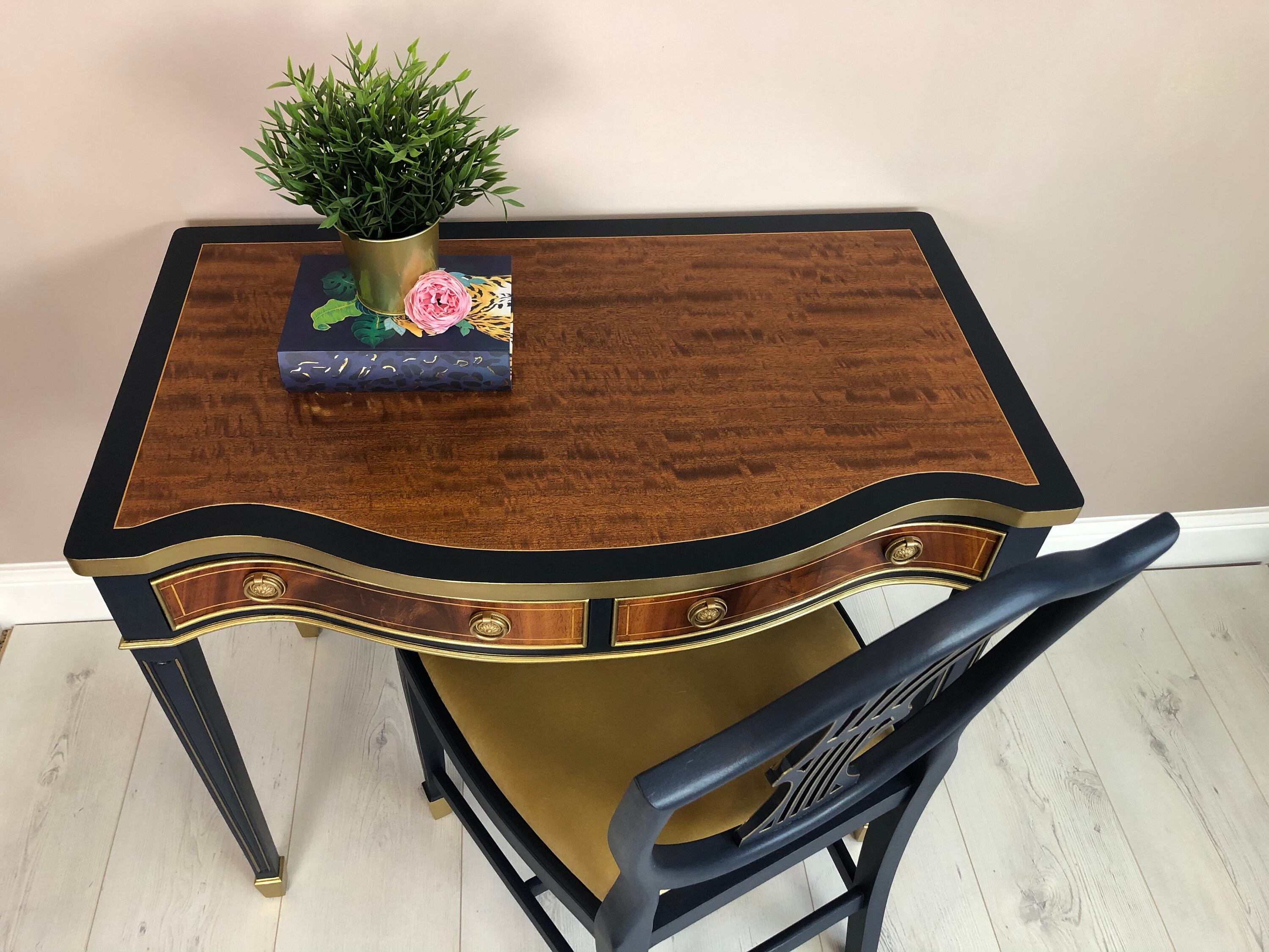 Regency Writing Desk Set – Navy Blue, Gold Trim, Heppelwhite Chair - Etsy