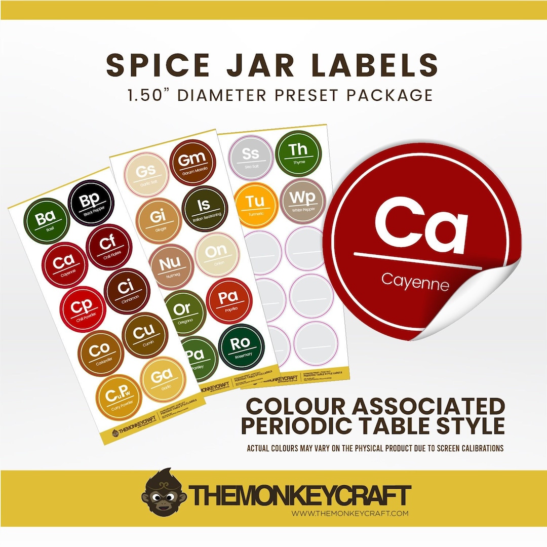Jar Labels • Periodic Table • Custom Spice Labels • Modern Spice Jar ...