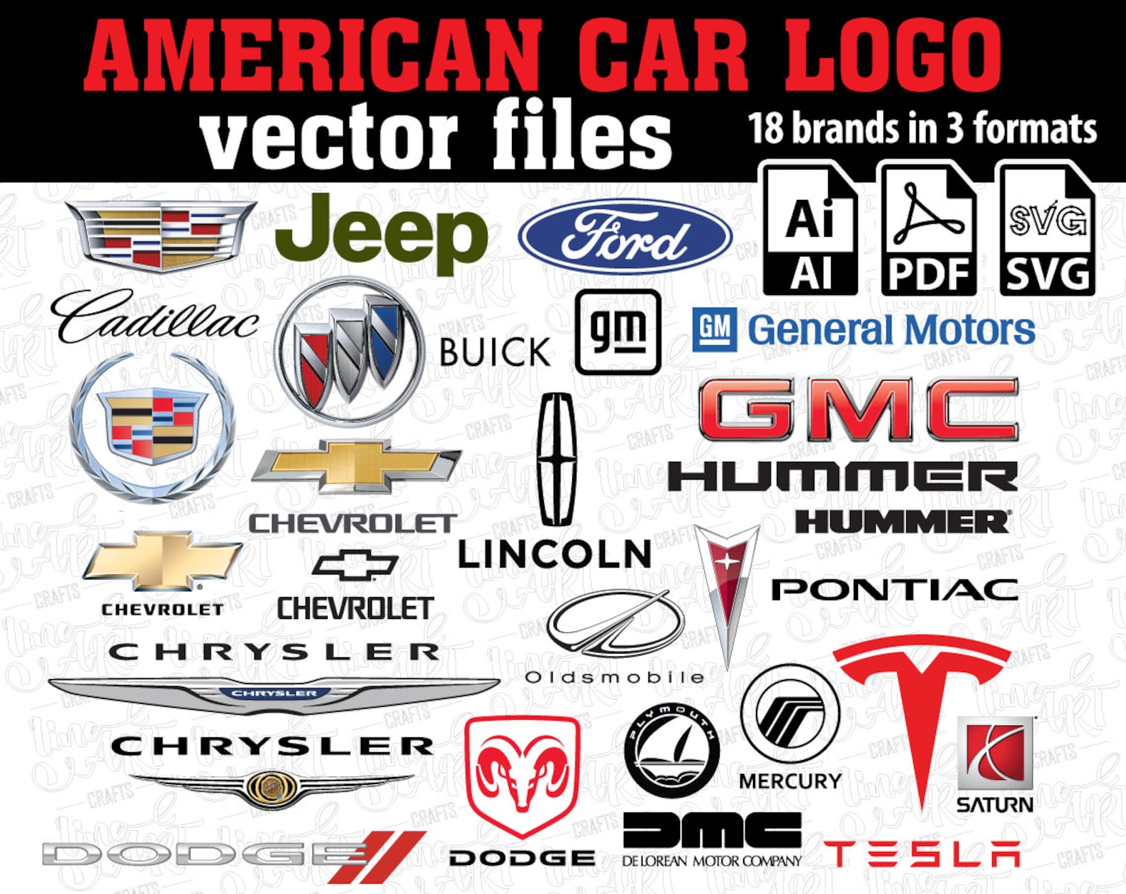 American Car Logo Vector files / 18 brands / Laser / Printer / | Etsy