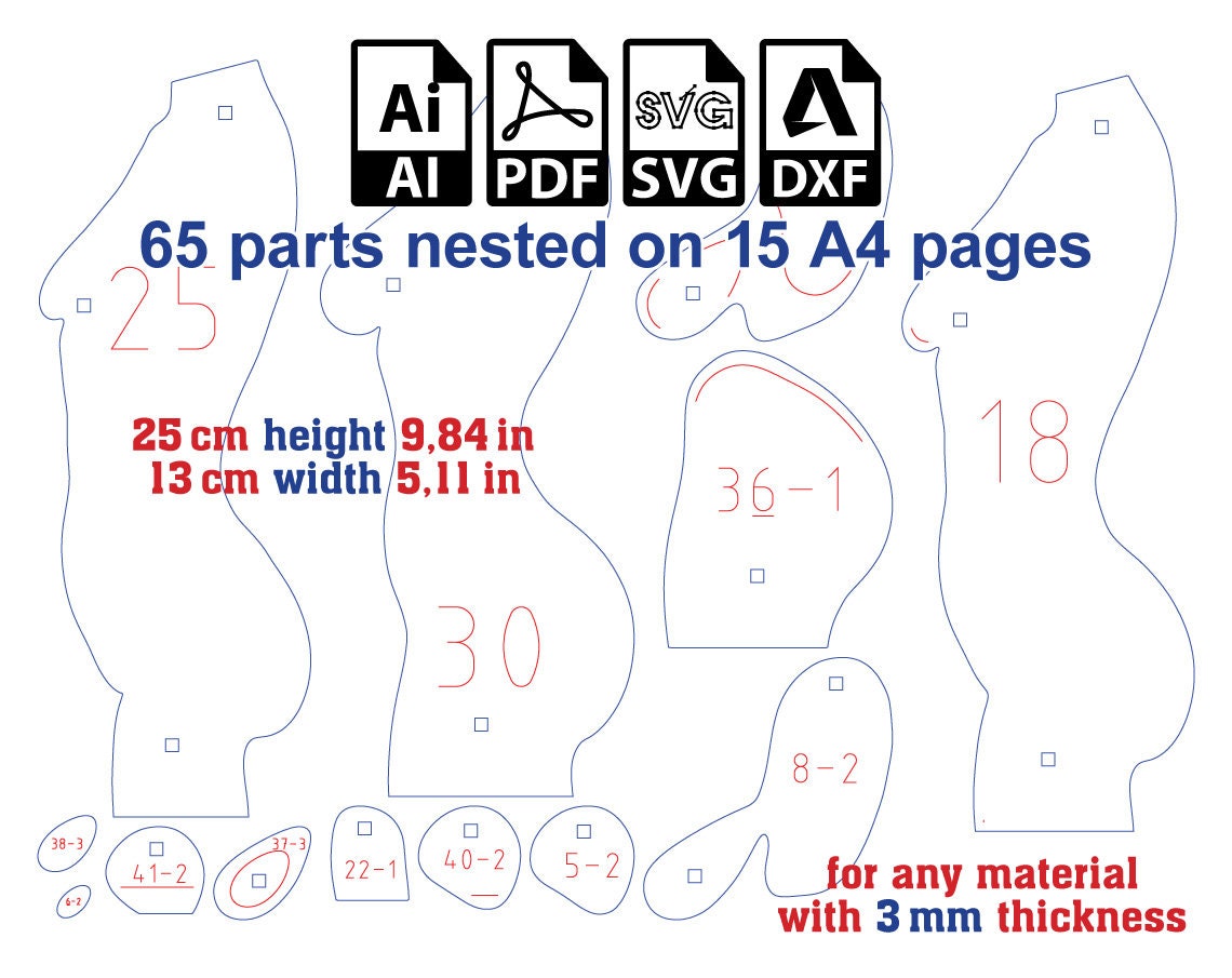Woman Torso Sculpture Sliced Vector Template 25cm Female - Etsy