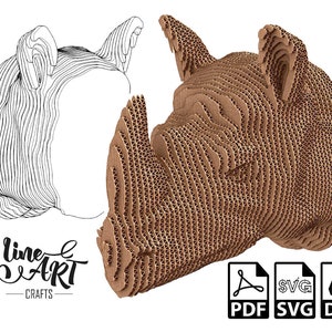 Rhinoceros Head Sculpture Sliced Vector Template, Rhinoceros Sculpture ...