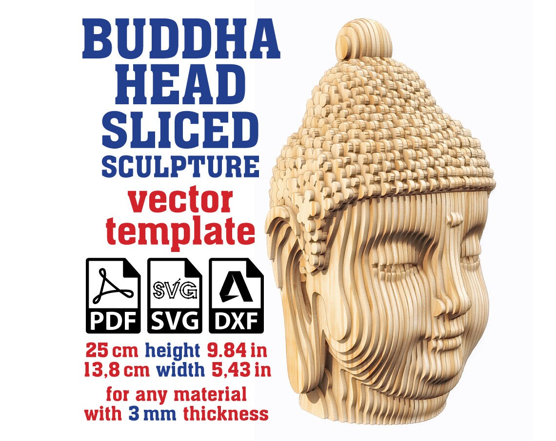 Buddha Head Sliced Sculpture Vector Template, 3mm, Parametric Sculpture ...