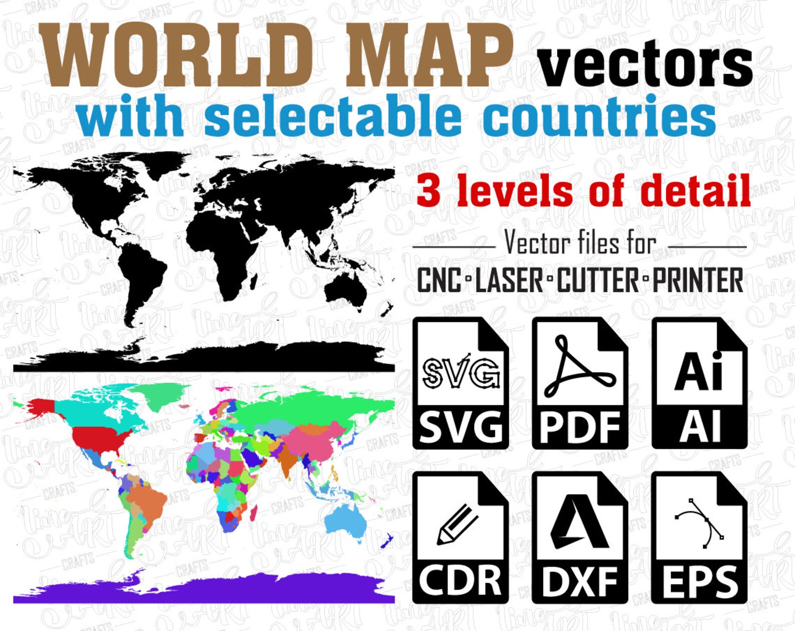 World Map Vectors / CNC / Laser / Cutter / Printer / Vector | Etsy