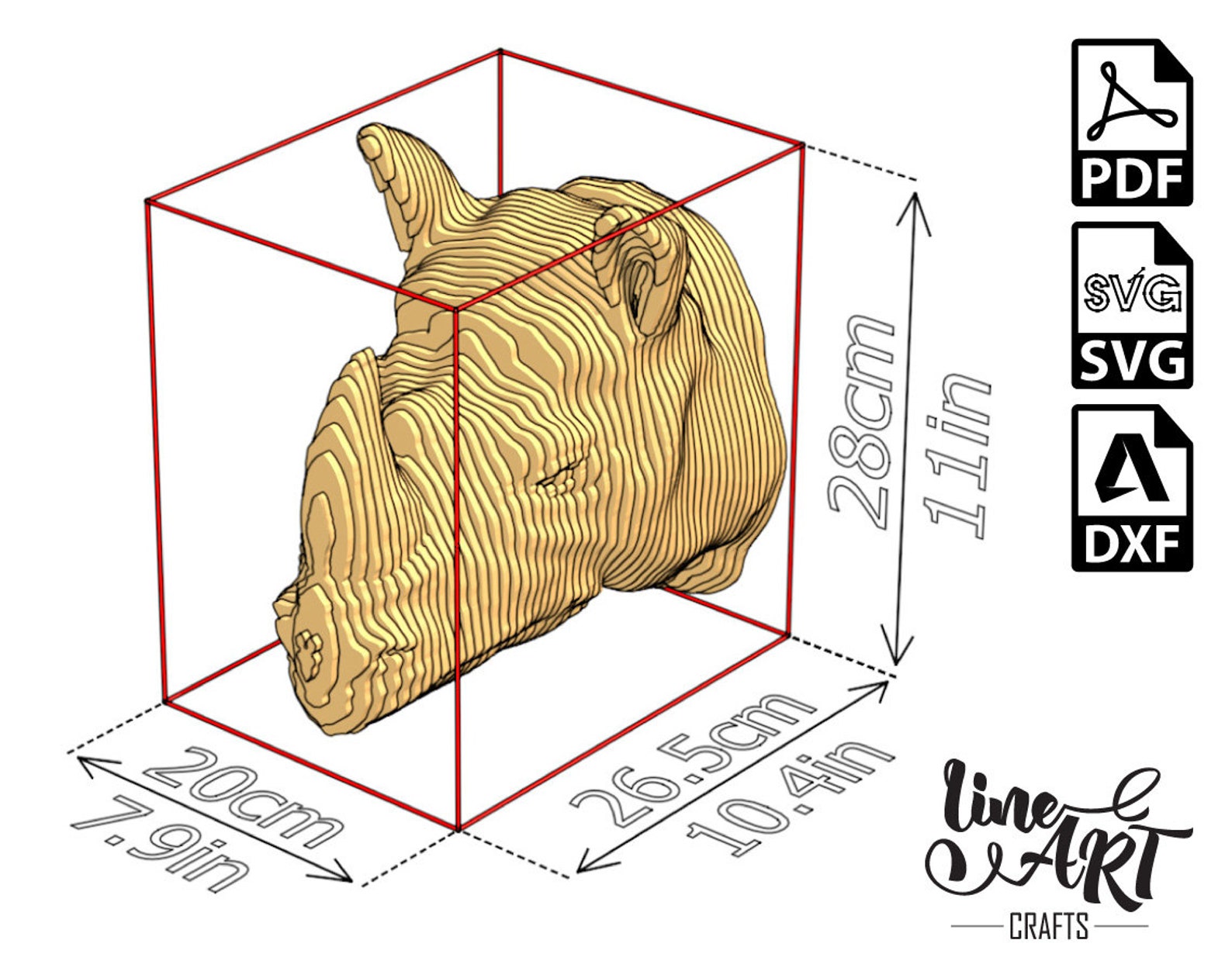 Rhinoceros Head Sculpture Sliced Vector Template, Rhinoceros Head ...
