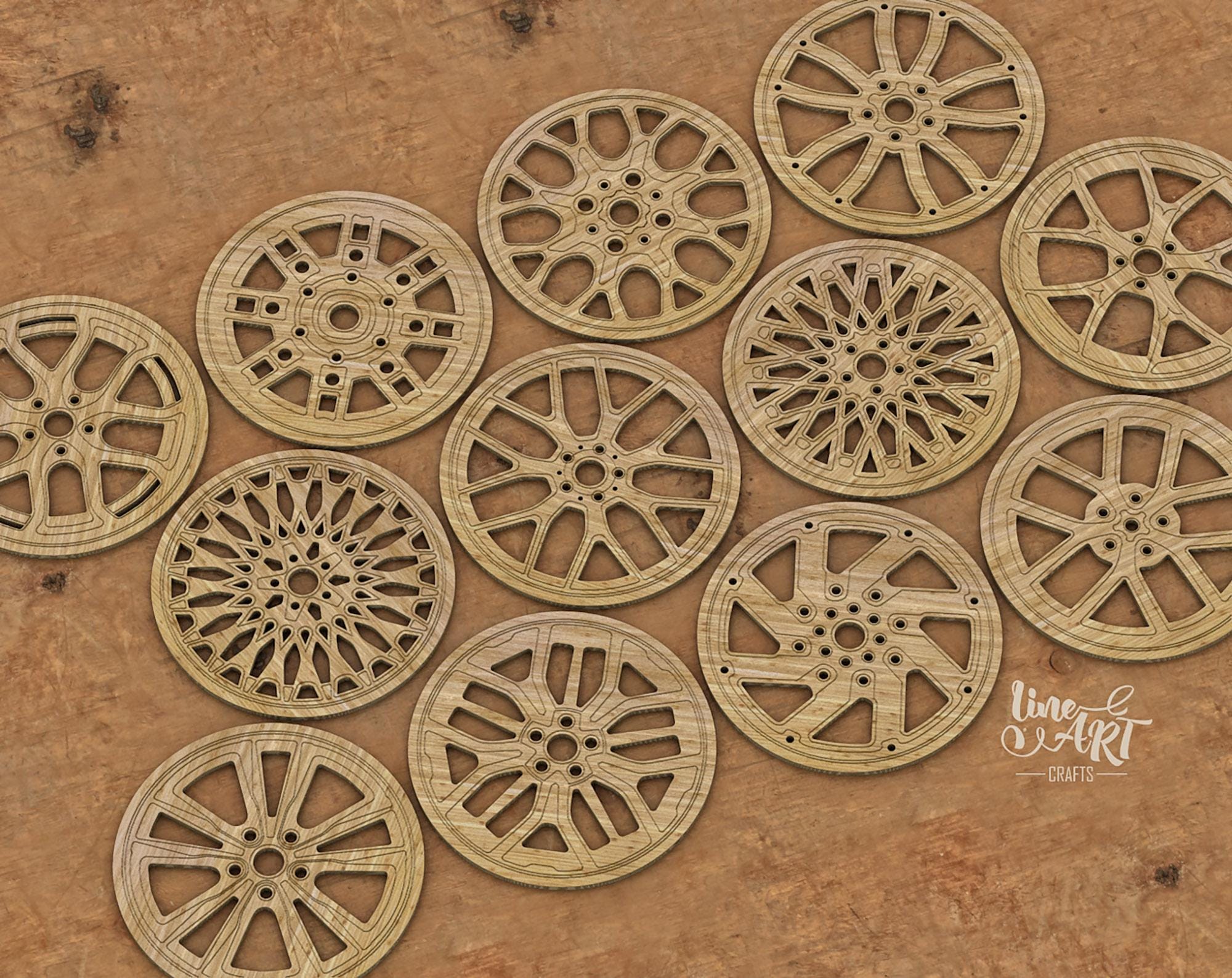 Car Wheel Rim Coaster Set Templates, 12 Automotive Designs SVG, DXF ...