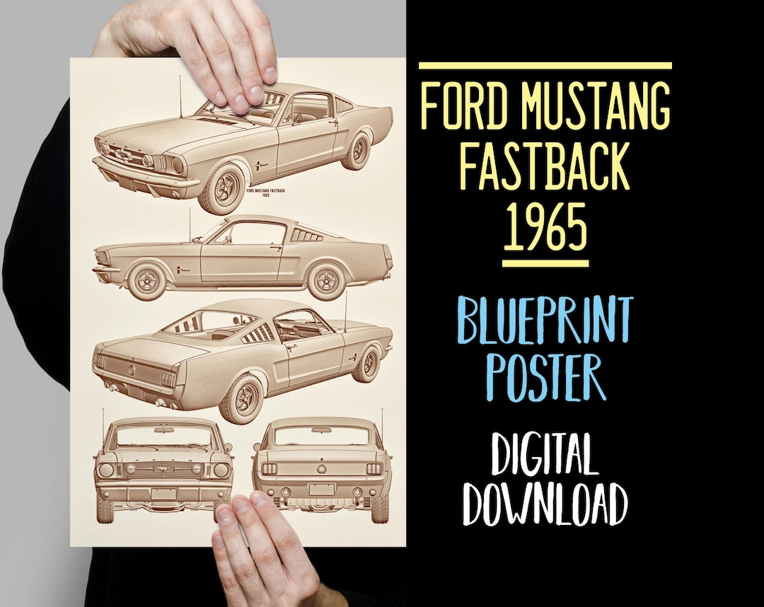 1965 Ford Mustang Fastback Blueprint: Muscle Car Poster (digital ...