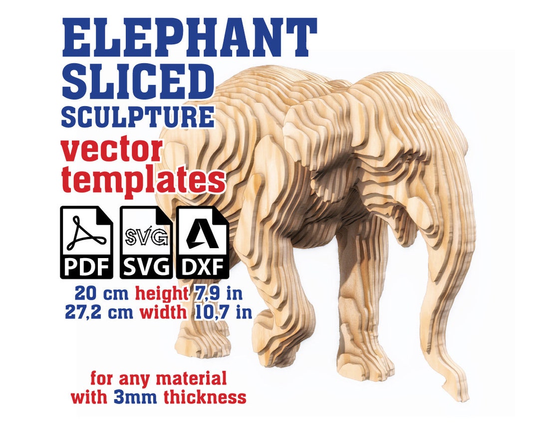 Elephant Sculpture Sliced Vector Template 3mm, Elephant Statue ...