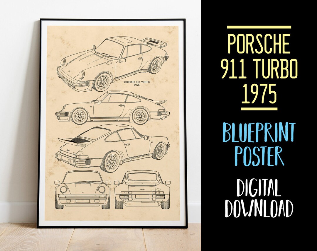1975 Porsche 911 Turbo Blueprint JPG, Porsche 911 Turbo Printable ...