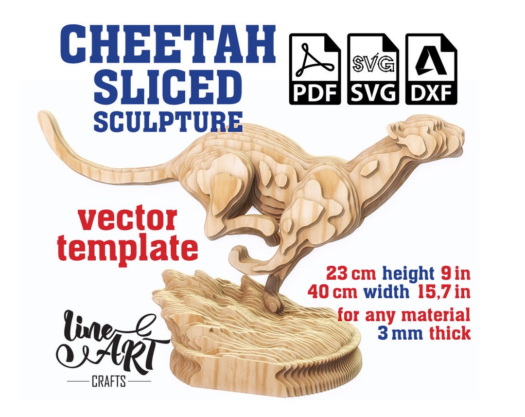 Cheetah Sculpture Sliced Vector Template, Cheetah Statue, Parametric ...
