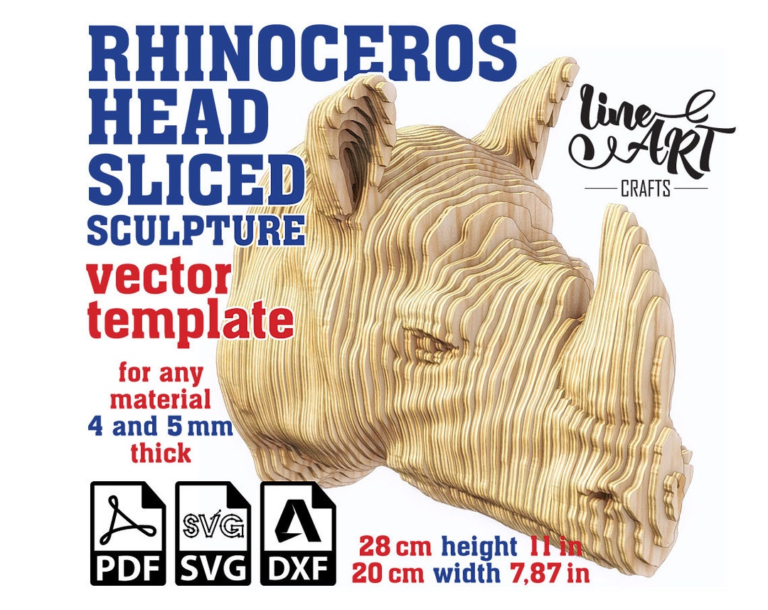 Rhinoceros Head Sculpture Sliced Vector Template, Rhinoceros Sculpture ...