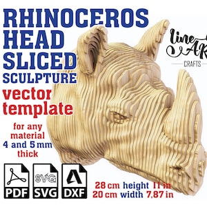 Rhinoceros Head Sculpture Sliced Vector Template, Rhinoceros Head ...