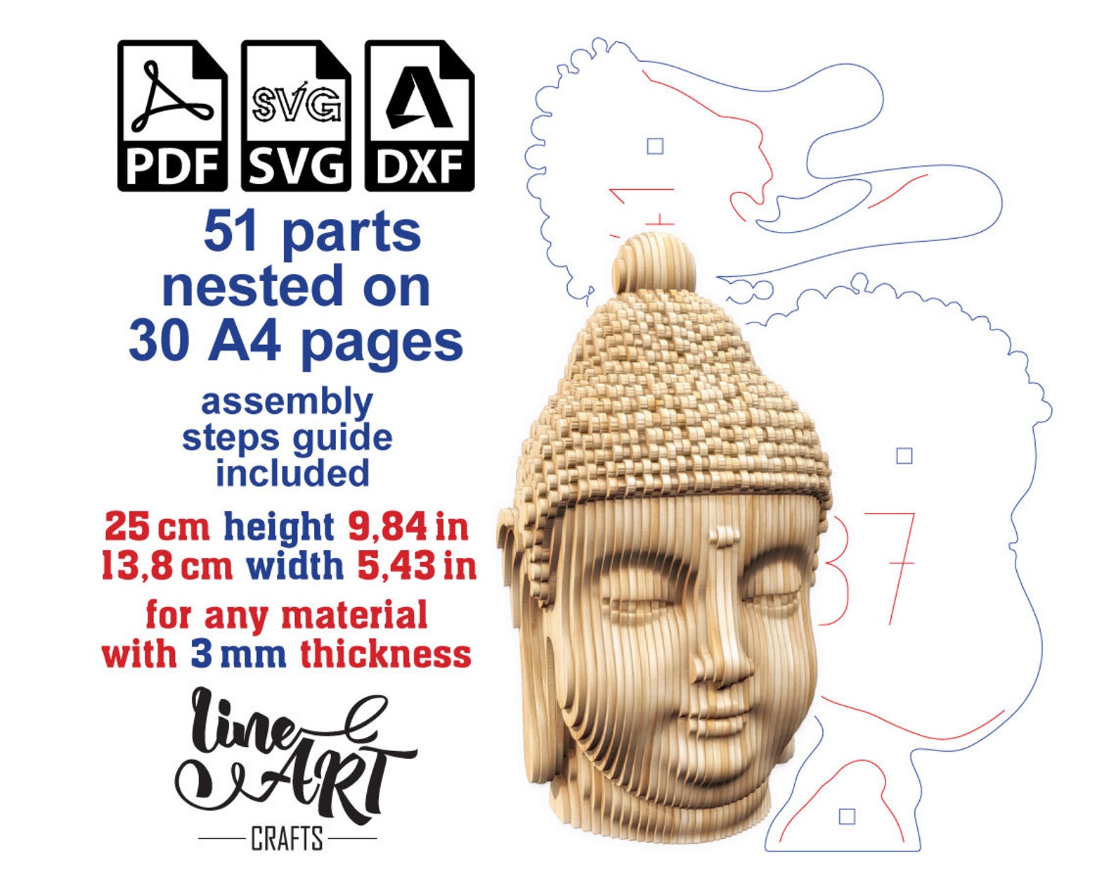 Buddha Head Sliced Vector Template 3mm, Buddha Head Sculpture ...