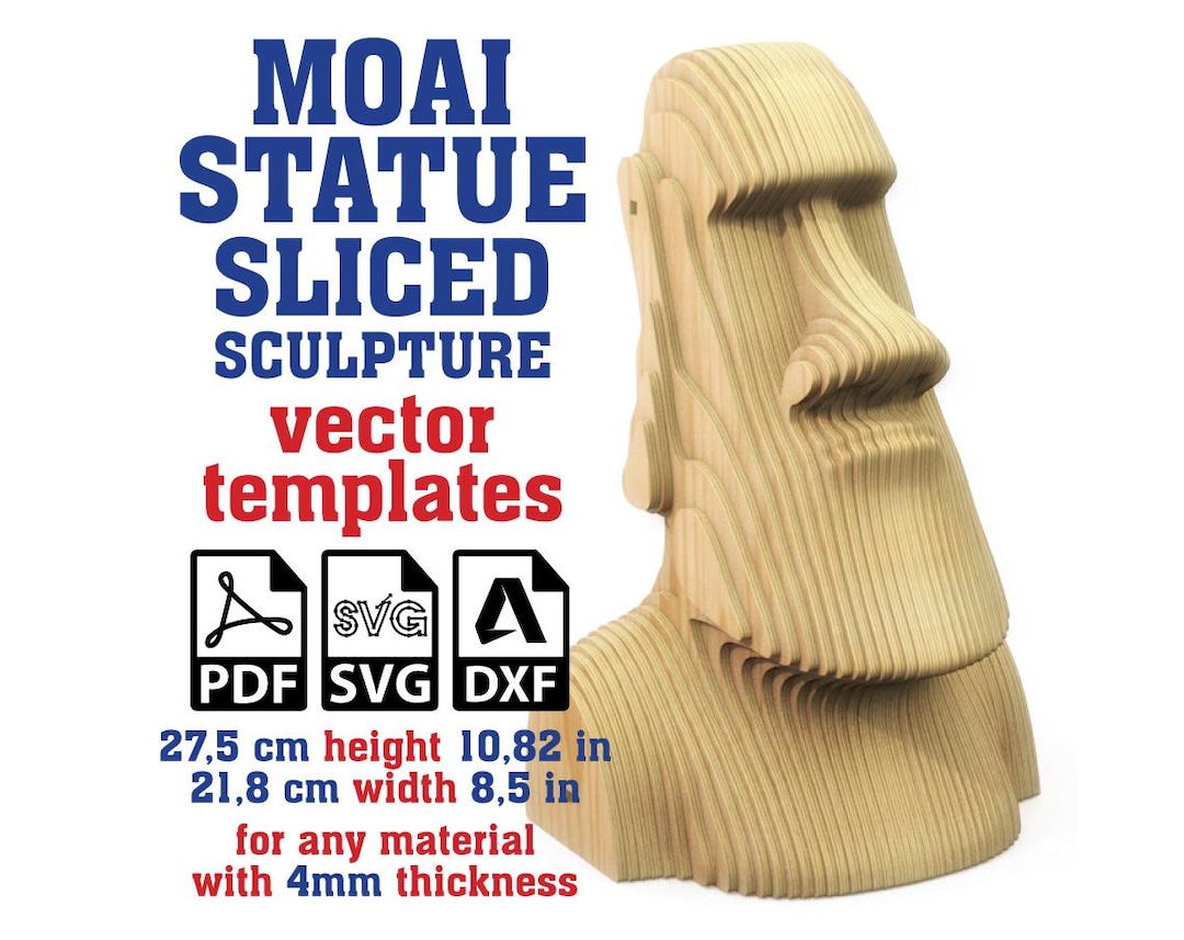 Moai Statue Sliced Sculpture 4mm Vector Template, Moai Sculpture Laser ...