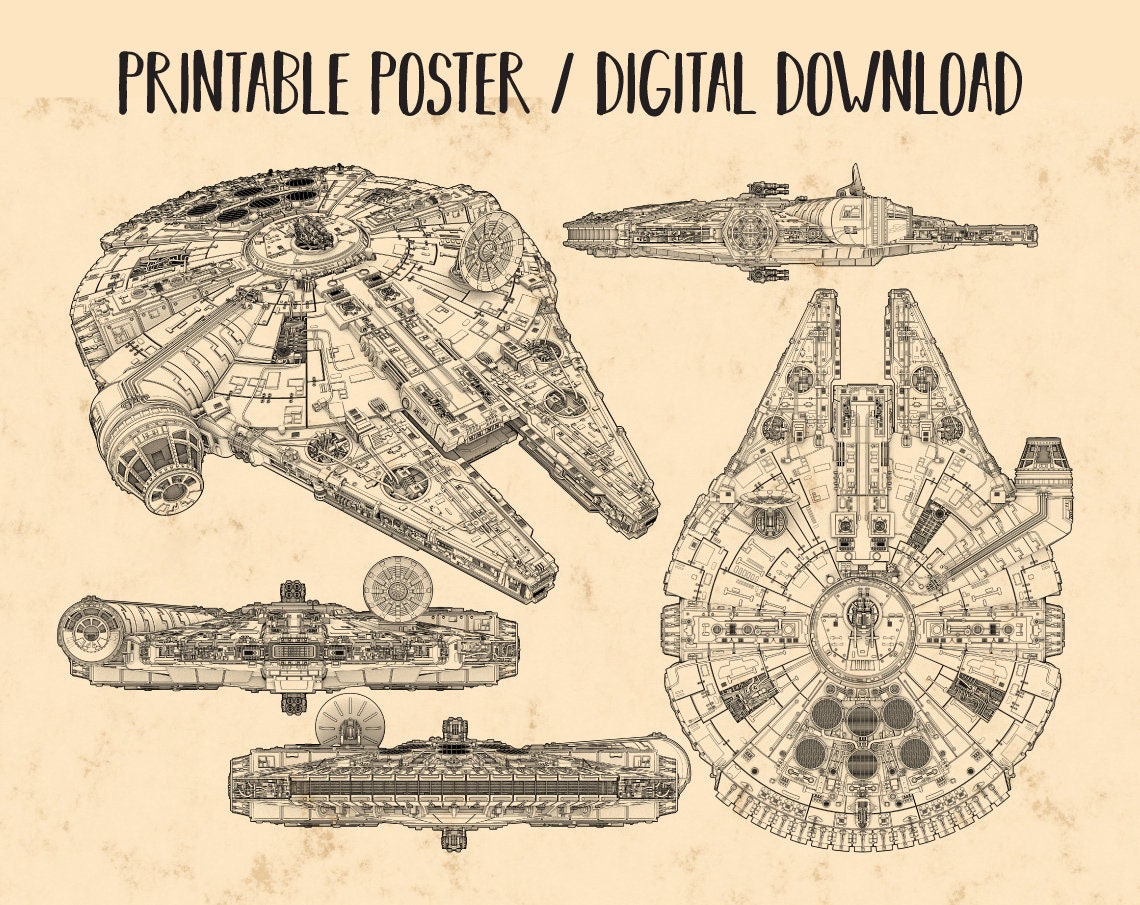 Millennium Falcon Blueprint Poster